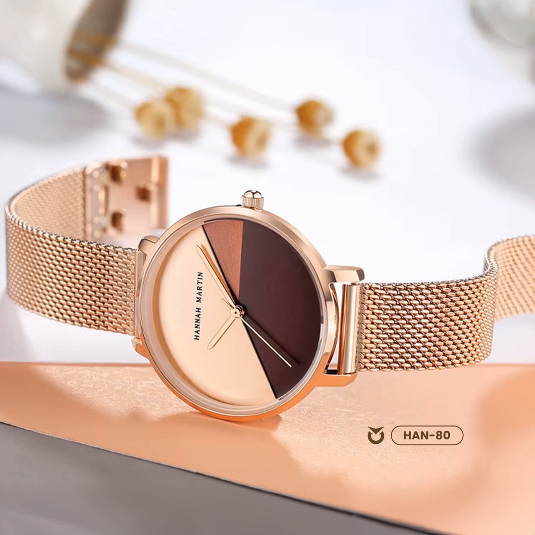 RELOJ HANNAH MARTIN ORIGINAL ELEGANTE ORO ROSA HM-133 | HAN-80 – CLOCK PERU